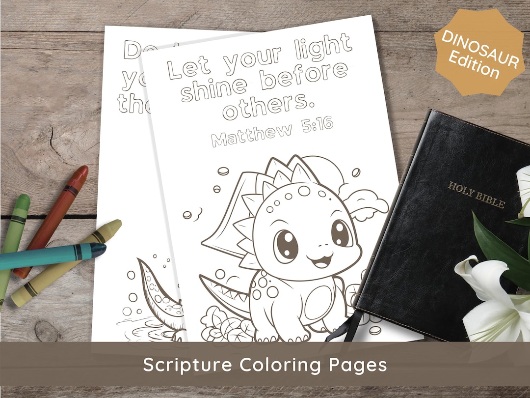 Dinosaur Bible Verse Coloring Pages: Christian Homeschool Activity ...