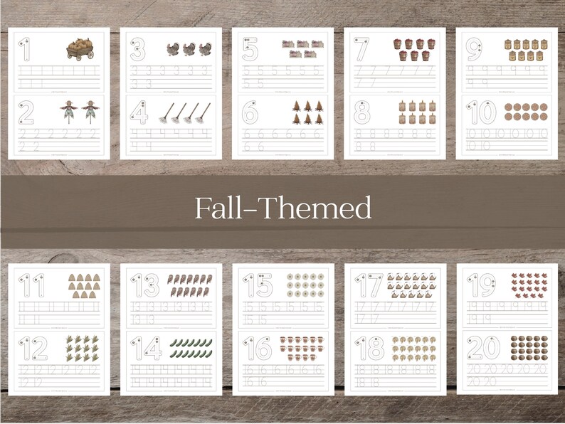 Fall Tracing Worksheets: 1–20 Number Practice Cards for Preschool ...
