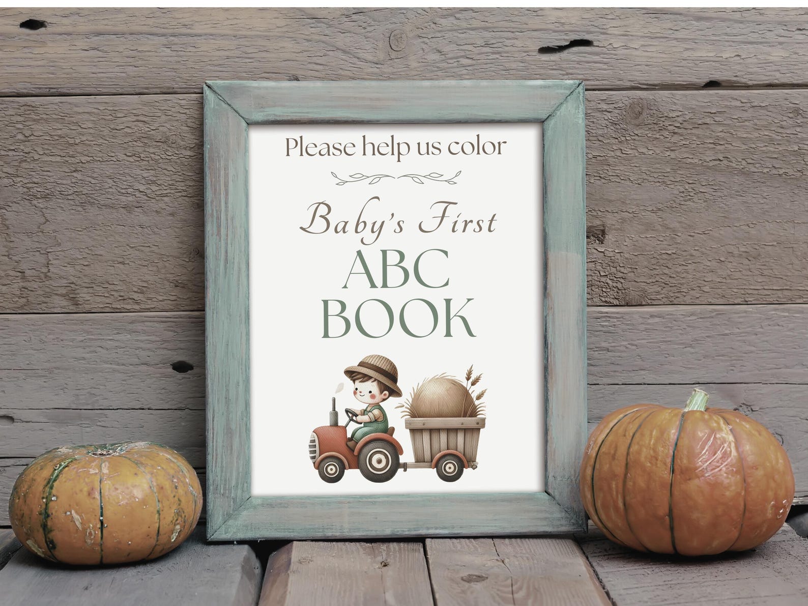 Farm Animal Alphabet Coloring Pages: Farmer Baby Shower Guest Book ...