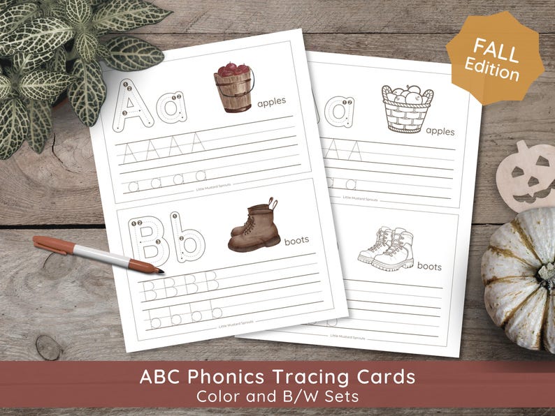 Fall Alphabet Tracing Cards: Printable ABC Phonics Worksheets for ...