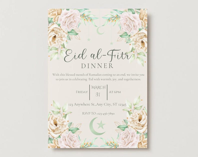 Eid Al- Fitr Dinner Invitation, Eid Invitation Template, Editable ...