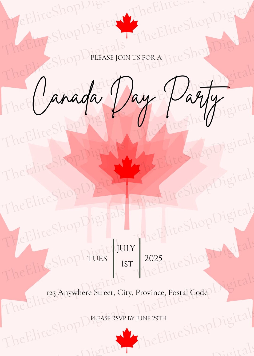 Editable Canada Day Party Invitation Template, Digital Canada Day ...