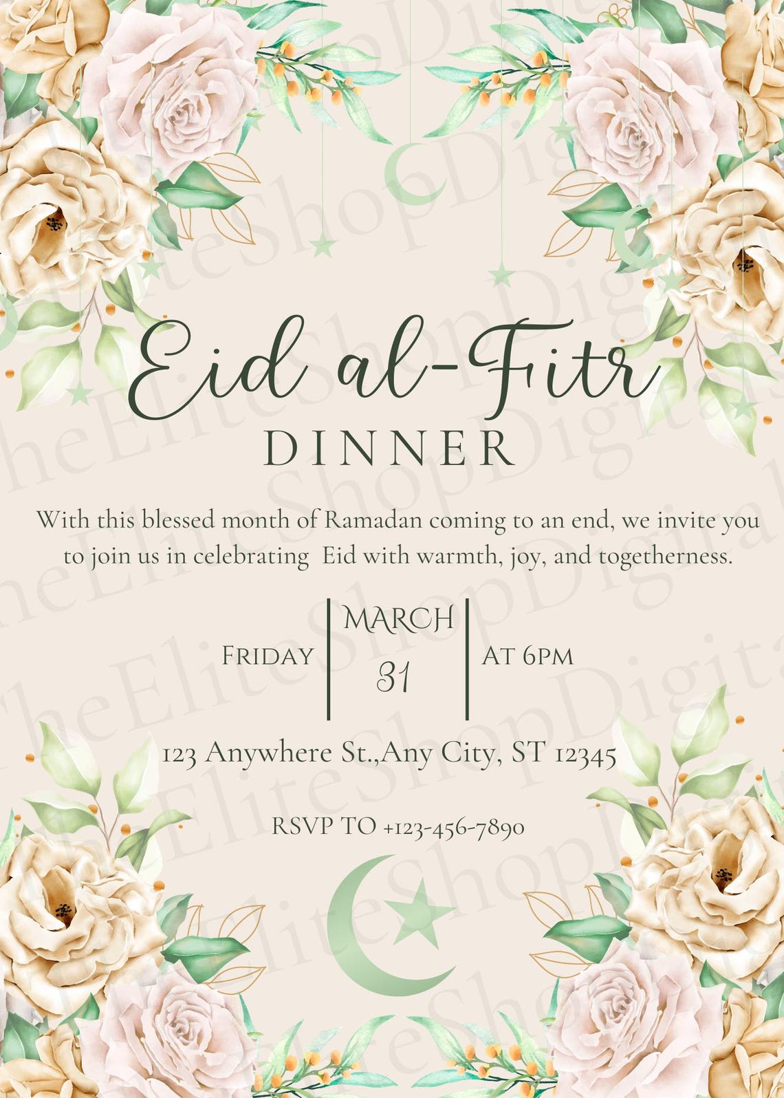 Eid Al- Fitr Dinner Invitation, Eid Invitation Template, Editable ...