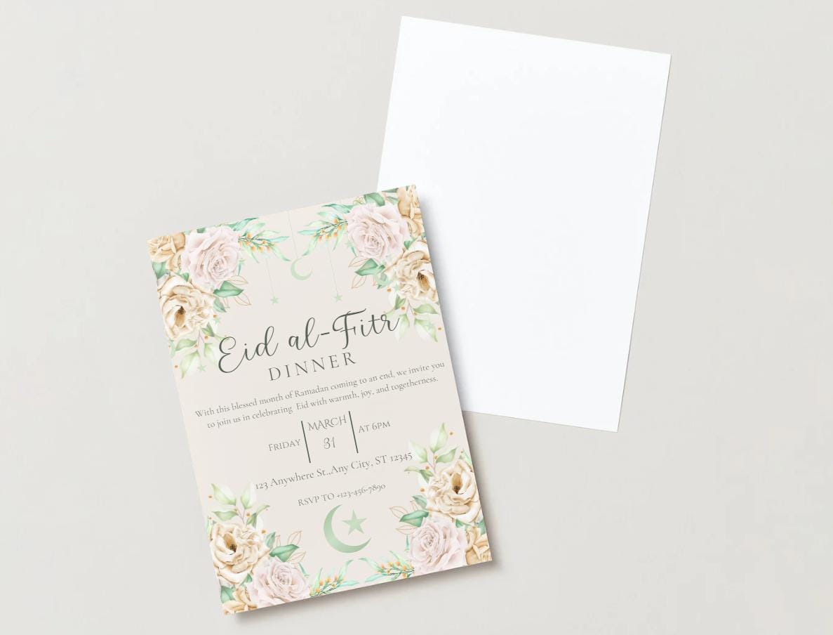 Eid Al- Fitr Dinner Invitation, Eid Invitation Template, Editable ...