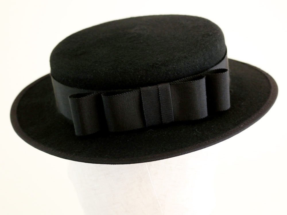 Ready to Ship Black Wool Felt Short-brimmed Boater Hat Vivien, Black ...