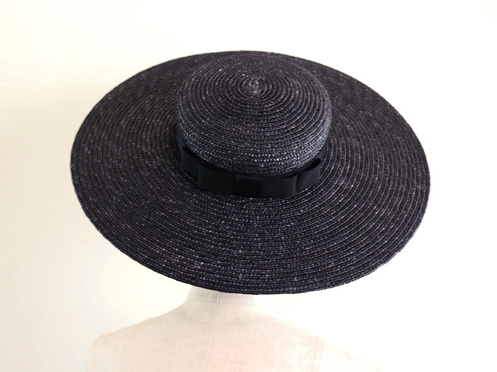 Straw Wide-brimmed Boater Hat kate Black - Etsy