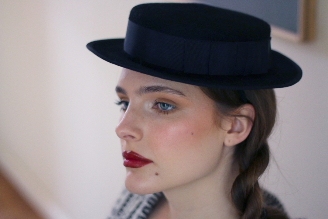 Black Wool Felt Short-brimmed Boater Hat Vivien, Black Felt Hat ...