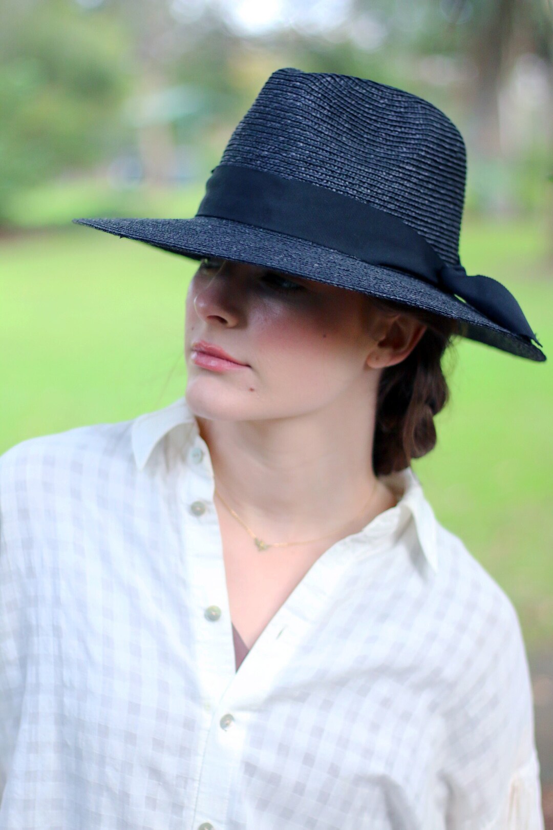 Wide Brimmed Fine Black Natural Straw Fedora Hat Alex Black - Etsy