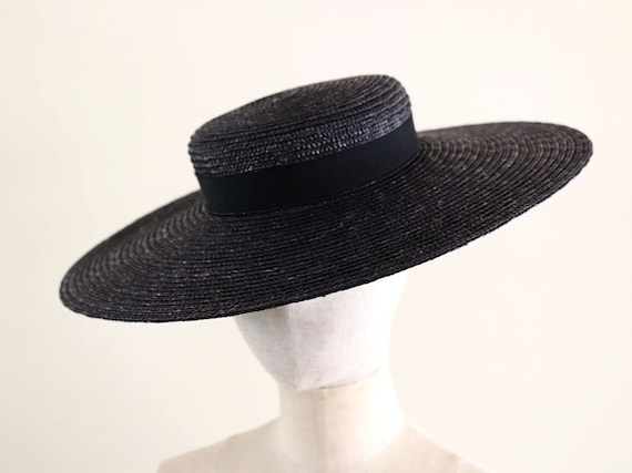 Black Straw Boater Hat