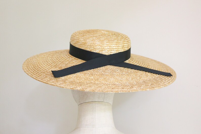 Straw Wide-brimmed Boater Hat kate Black - Etsy