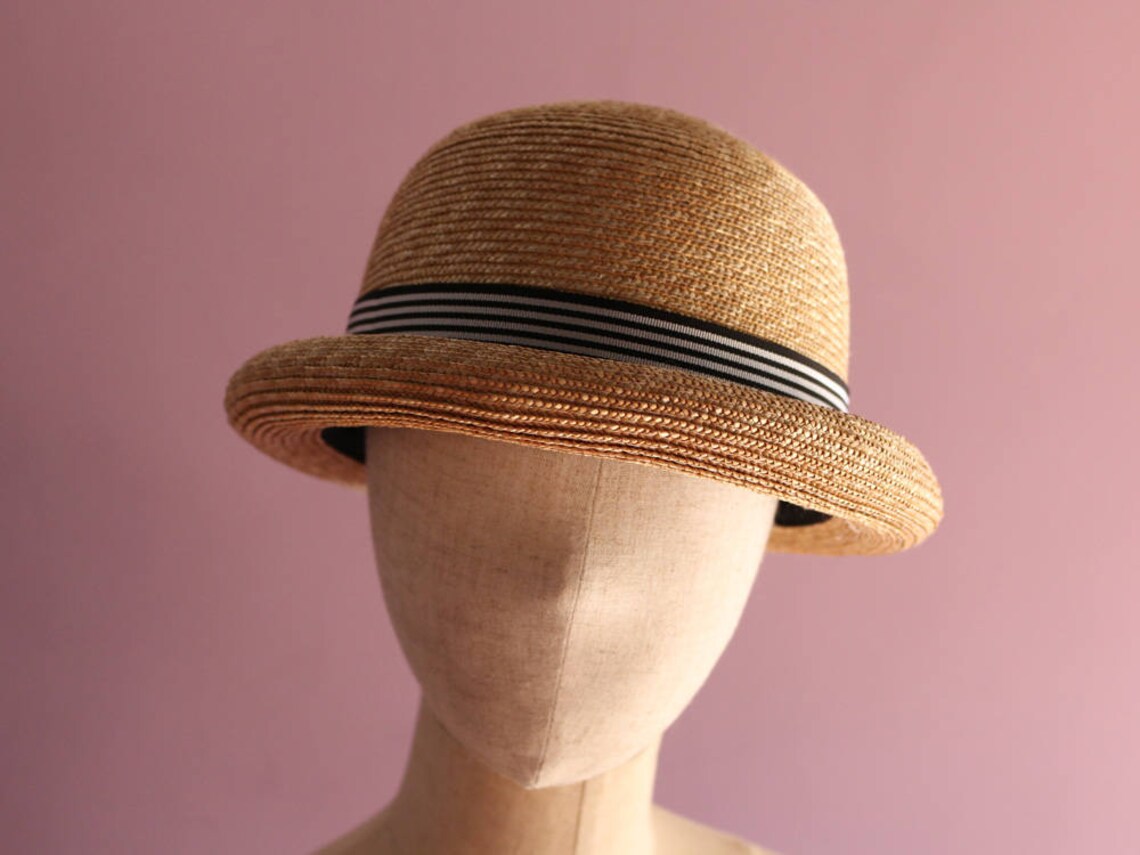 Natural Straw Bowler Hat Nicole Short-brimmed Bowler Hat - Etsy