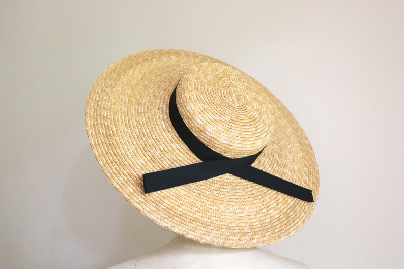 Straw Wide-brimmed Boater Hat kate Black - Etsy