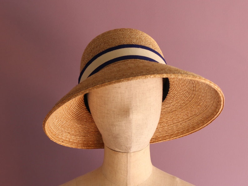 Wide-brimmed Bonnet Style Natural Straw Hat Nautical Cecil Classic ...