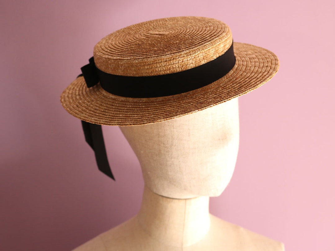 Shallow Short-brimmed Natural Straw Boater Hat Vivien - Etsy