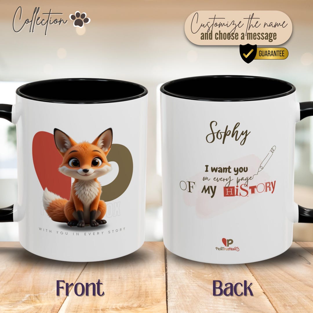 Personalized Fox Mug, Cute Animal Coffee Cup for Kids or Adults, Custom ...