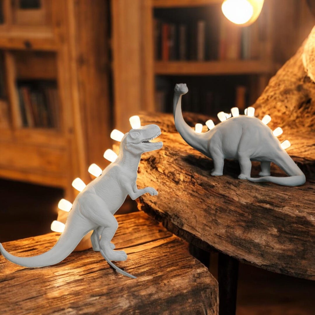 Dinosaur Table Lamp Unique T-rex & Brontosaurus Light, Fun Kids Room ...