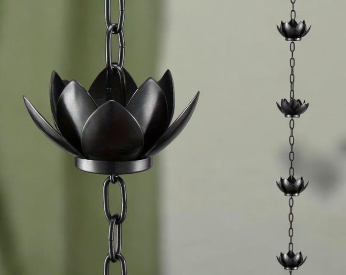 9-foot Cascading Water COPPER RAIN CHAIN - Handmade Plant Sculpture for ...