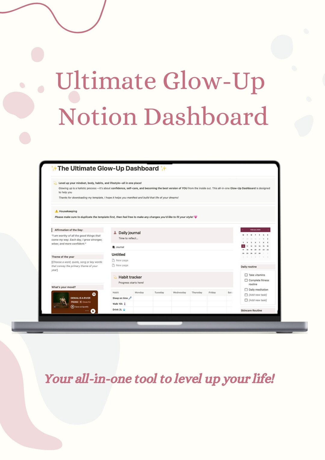 Glow up Notion Dashboard Template 2025 - Etsy