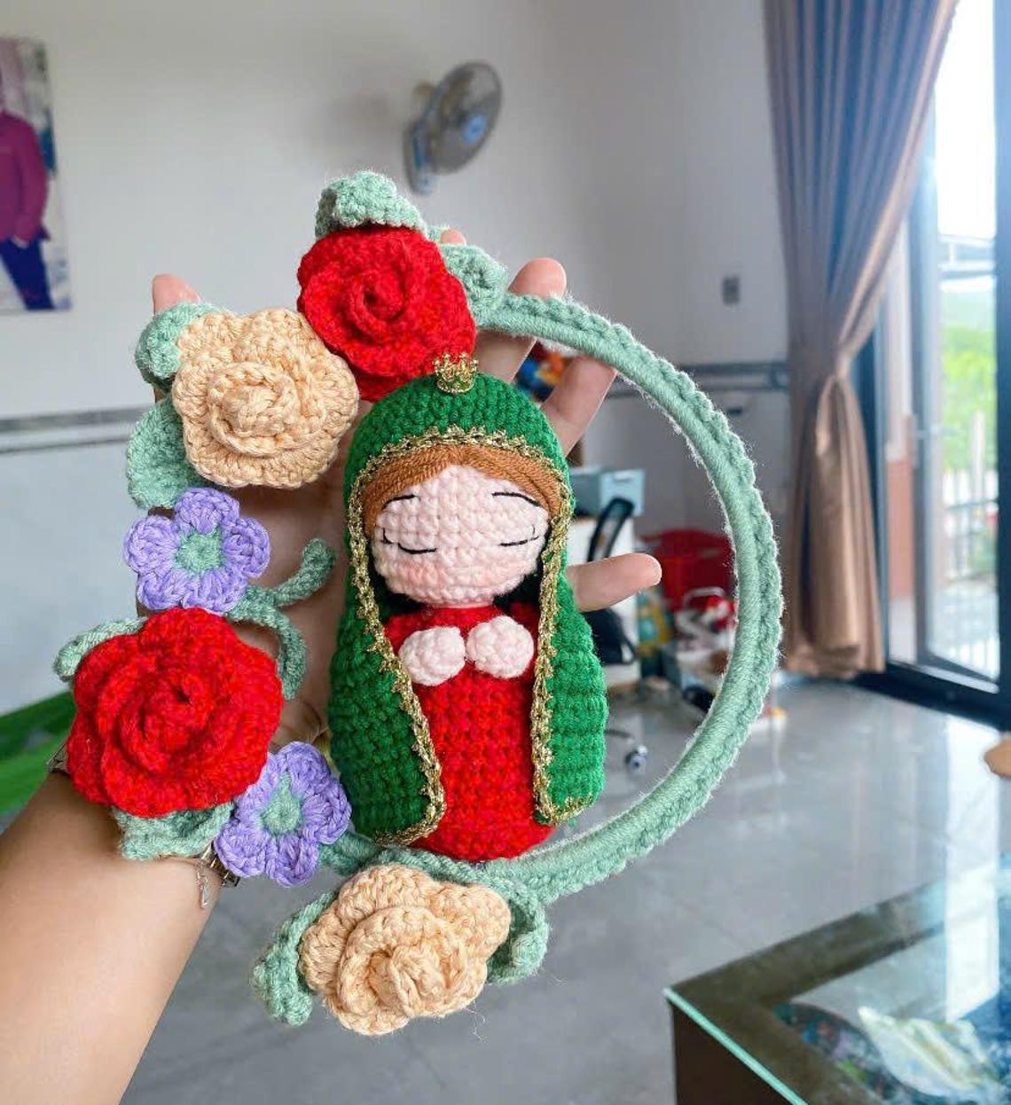 Our Lady Crochet Floral Wreath – Marian Wall Hanging, Catholic Gift - Etsy