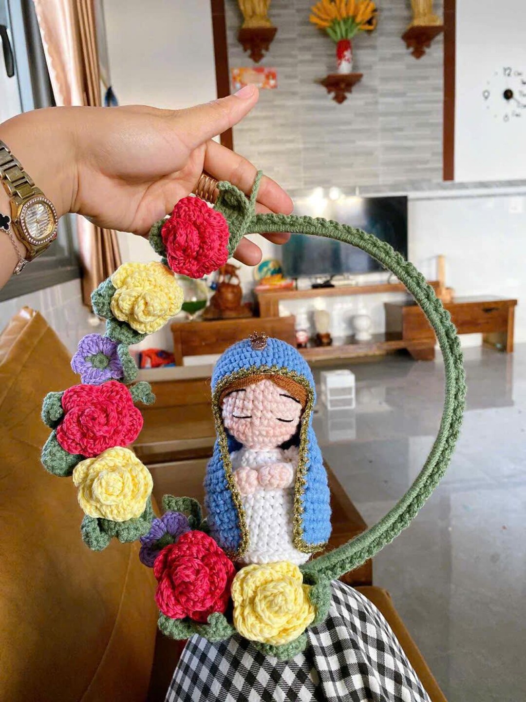 Our Lady Crochet Floral Wreath – Marian Wall Hanging, Catholic Gift - Etsy