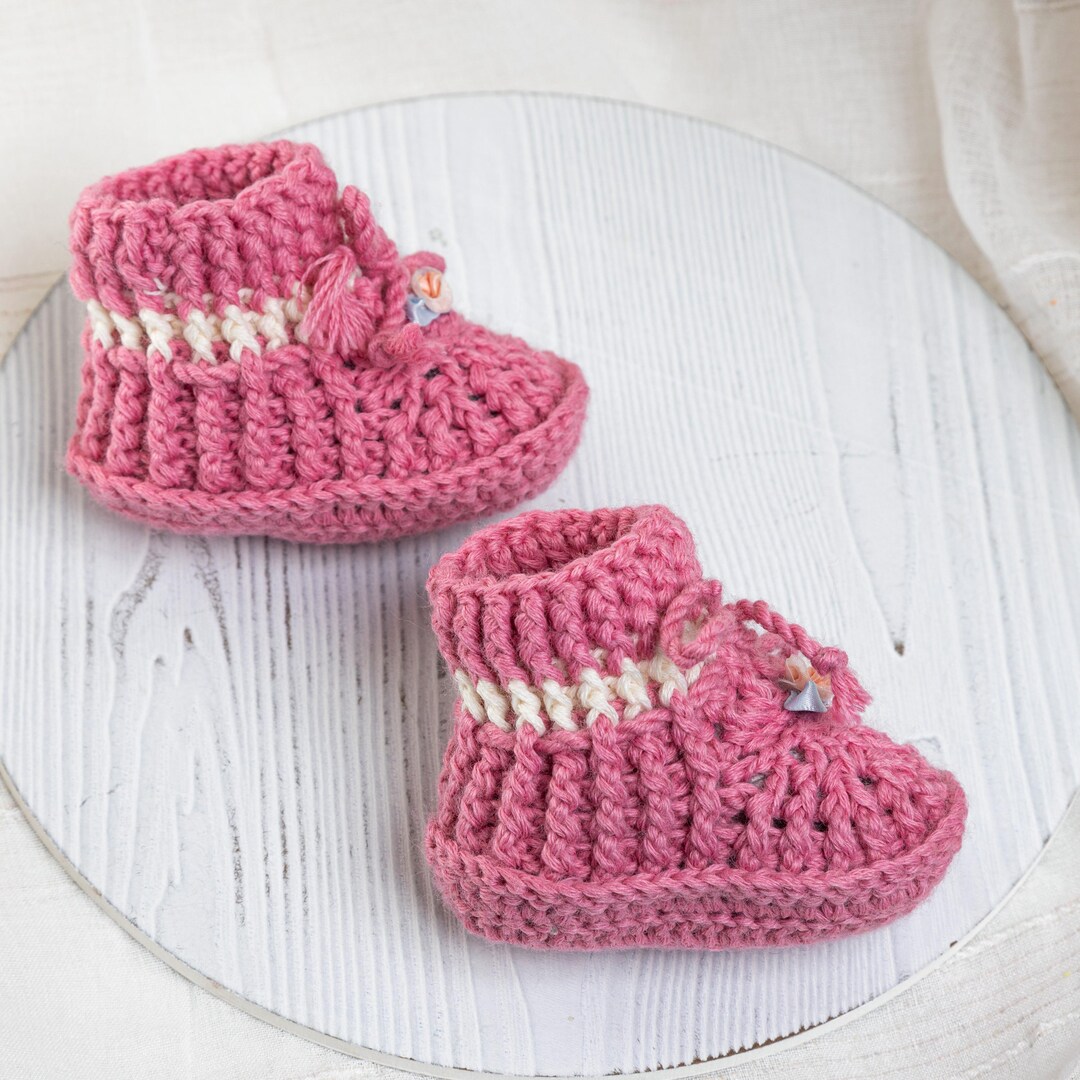 Pink Knit Baby Boots, Baby Shower Gift, Newborn Gift, Wool Baby Girl ...