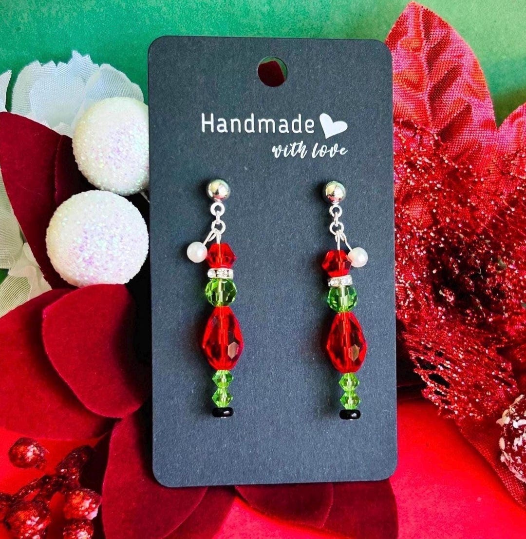 Grinch Inspired Austrian Crystal Dangle Earrings, Handmade Christmas ...