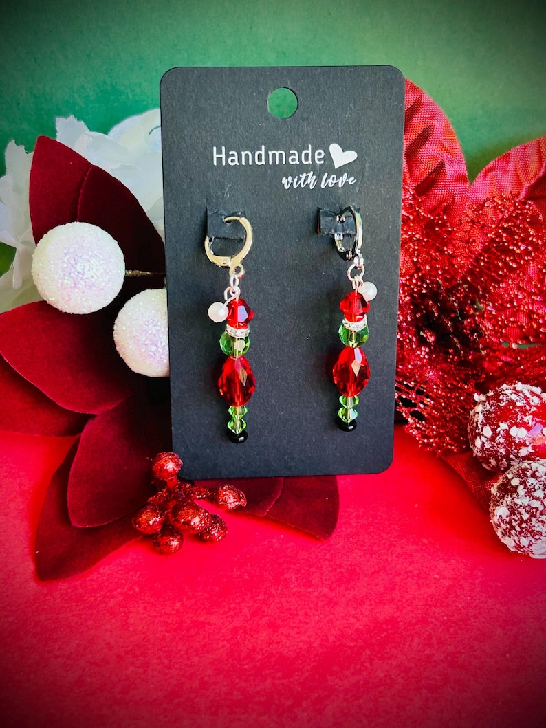 Grinch Inspired Austrian Crystal Dangle Earrings, Handmade Christmas ...
