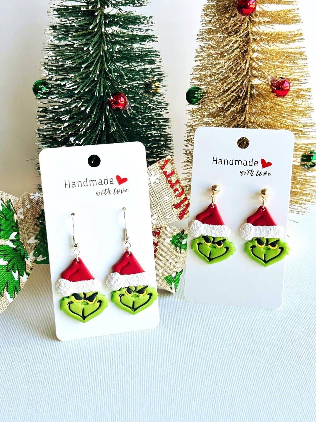 Handmade Grinch Polymer Clay Earrings, FREE GIFT With Purchase ...