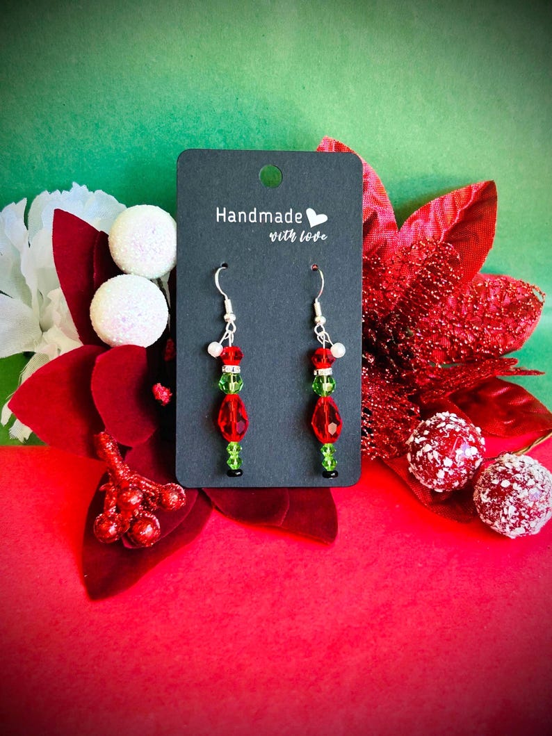 Grinch Inspired Austrian Crystal Dangle Earrings, Handmade Christmas ...