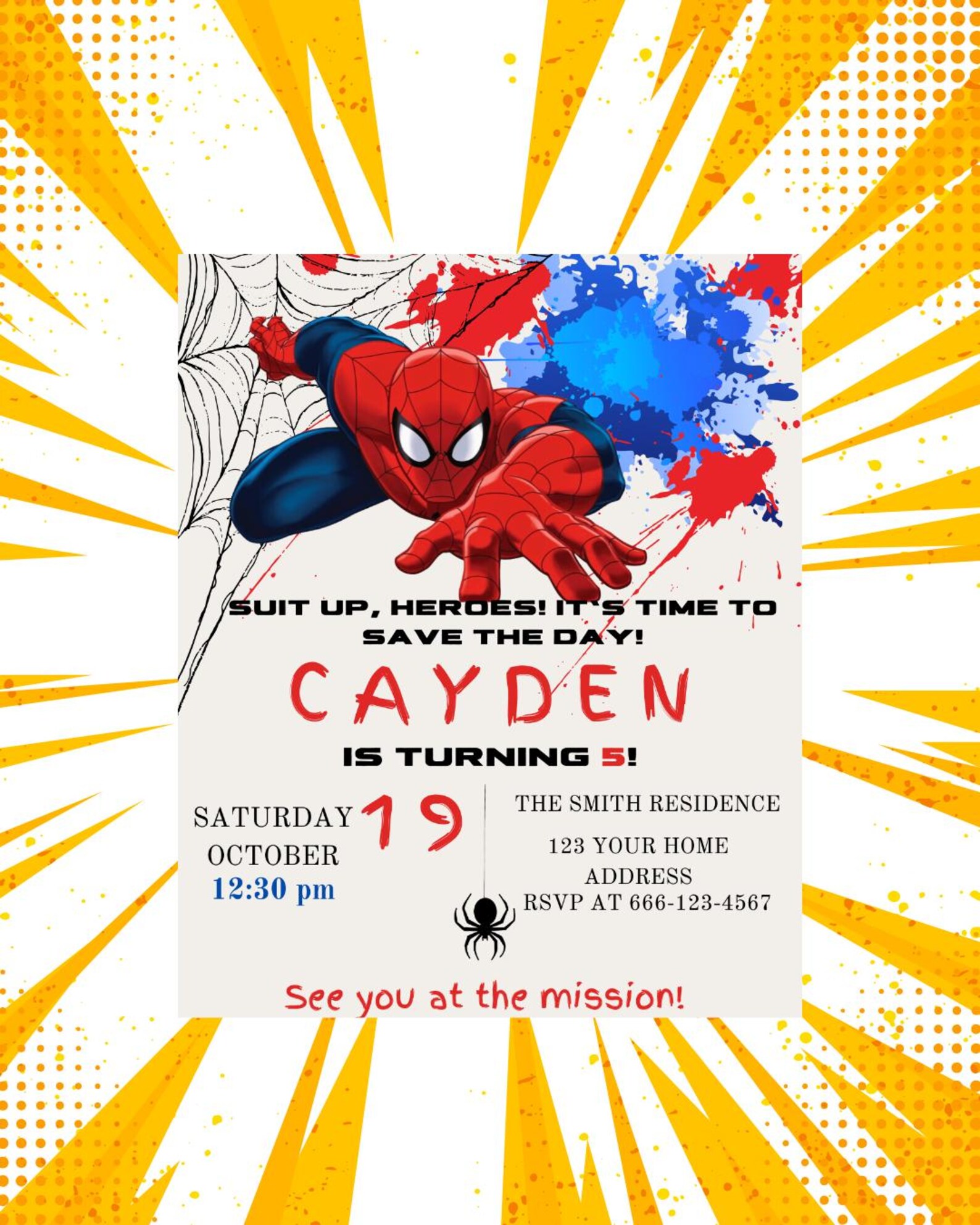 Spider Man Invitation Template, Birthday Invite, Digital for Kids ...