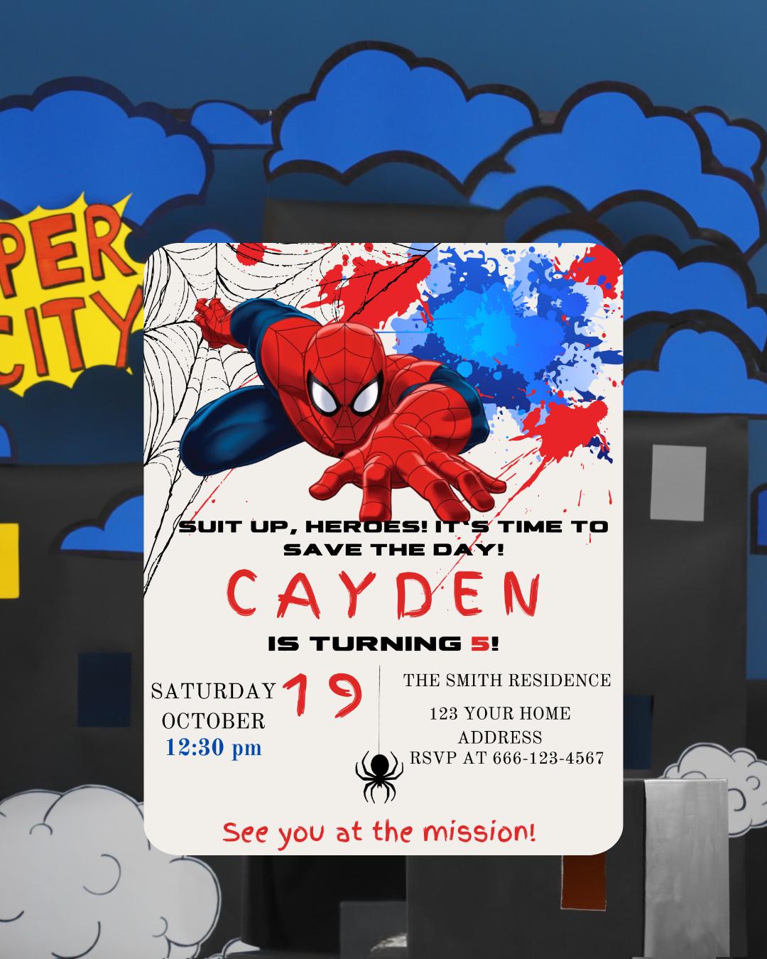 Spider Man Invitation Template, Birthday Invite, Digital for Kids ...