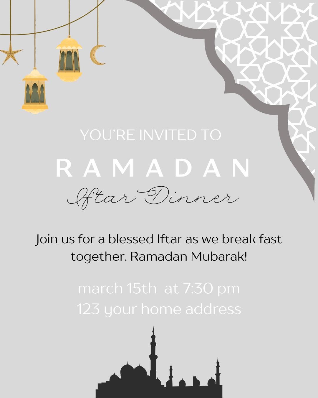 Ramadan Iftar Dinner Invitation Ramadan Mubarak Card - Etsy