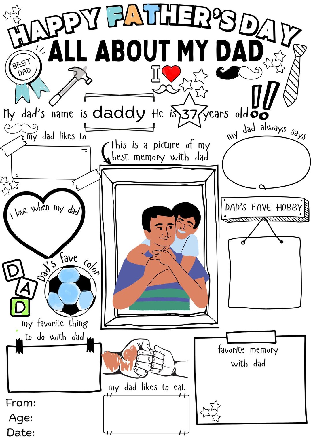 Father's Day Coloring Page: All About My Dad Printable Worksheet - Etsy