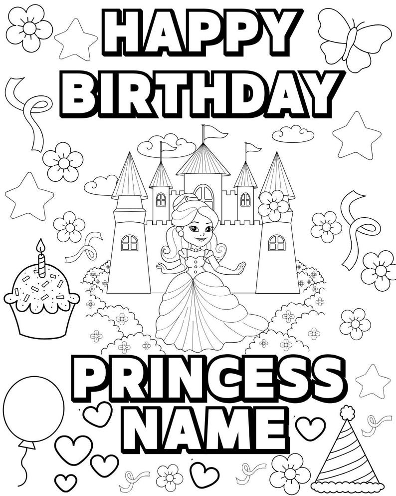 Princess Birthday Coloring Sheet | Printable Kids Activity Page ...