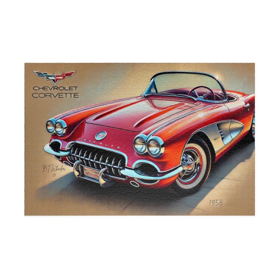 1958 Red Corvette Illustration Puzzle, Classic Car Jigsaw 110-1014pc - Etsy