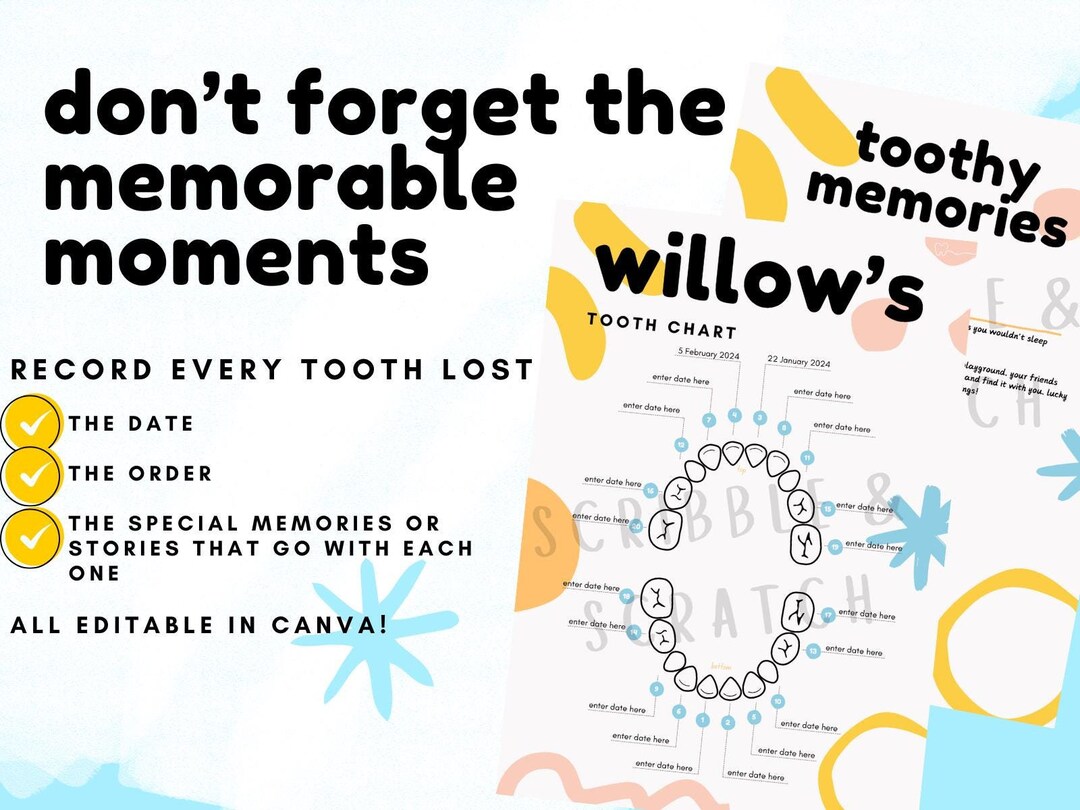 Tooth Chart for Kids, Baby Tooth Chart, Keepsake, Memento, Baby Book ...
