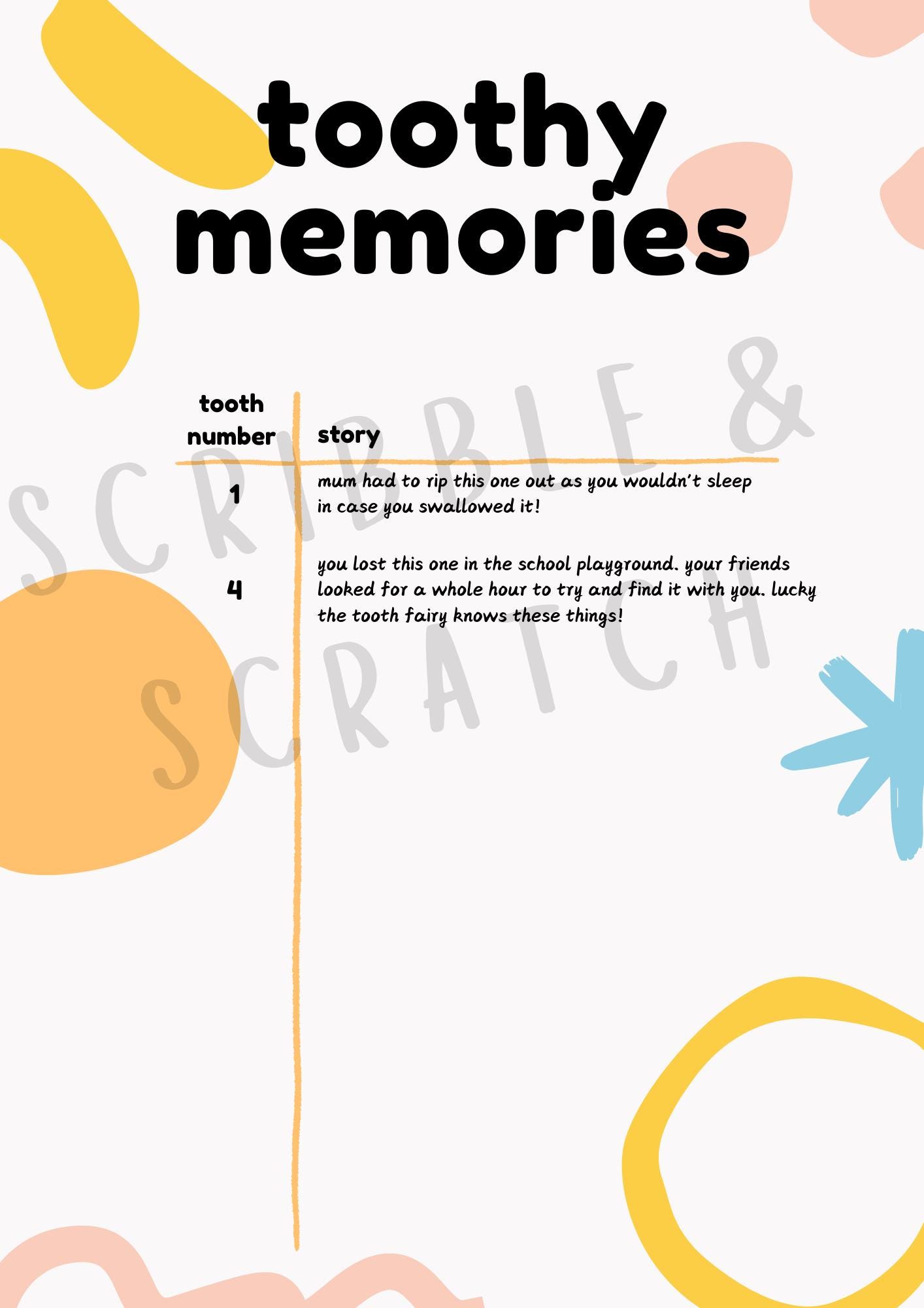 Tooth Chart for Kids, Baby Tooth Chart, Keepsake, Memento, Baby Book ...