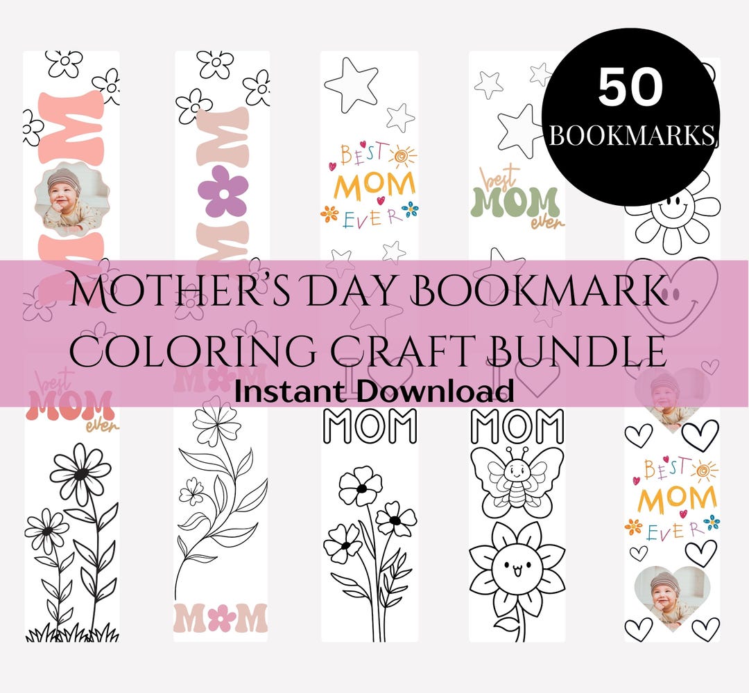 Mom Bookmarks Gift | 50 Mom Printable Coloring Bookmarks | Toddler ...