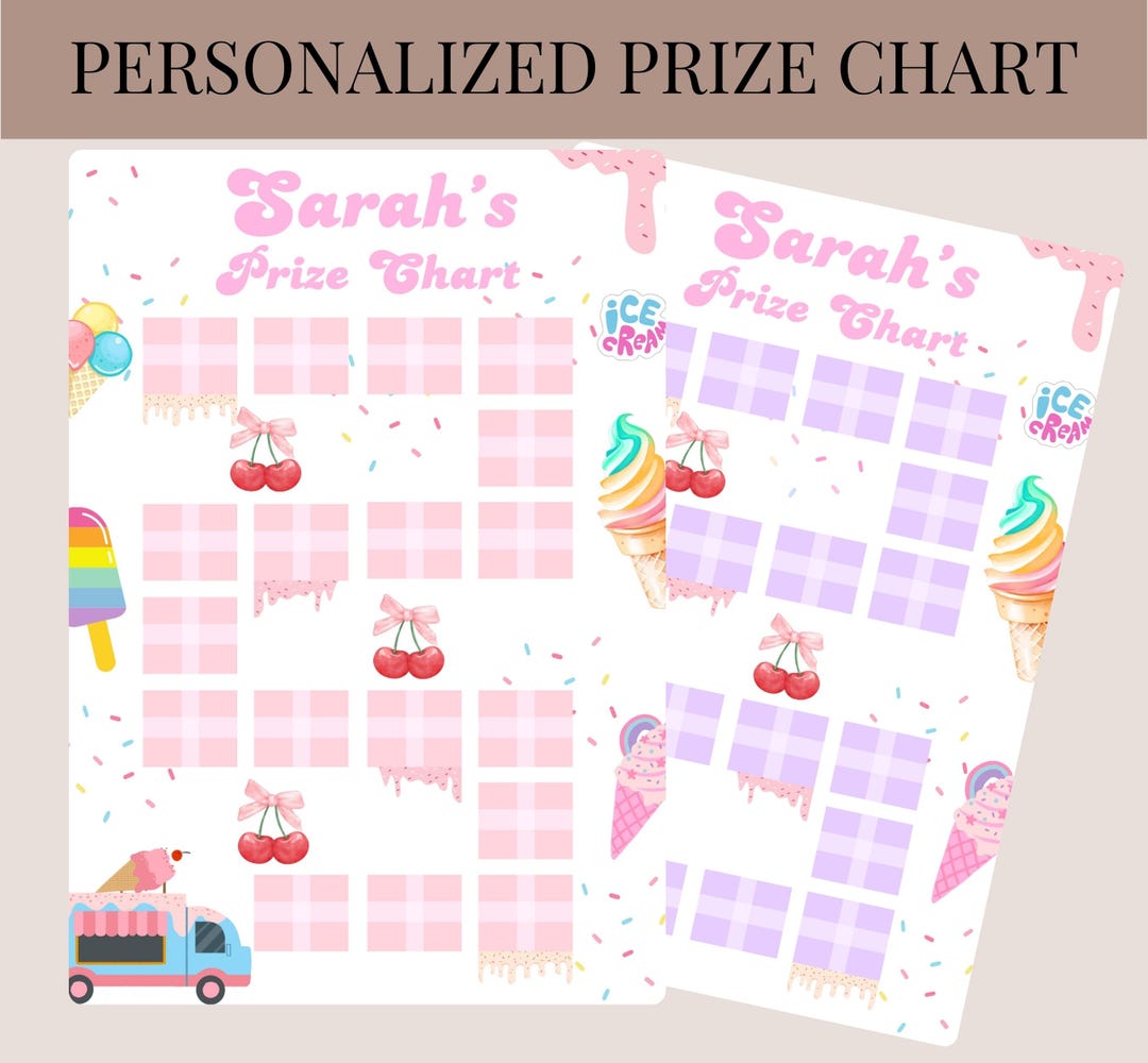 4 Toddler Kid Preschool Prize Charts | Editable Personalized Name | Ice ...