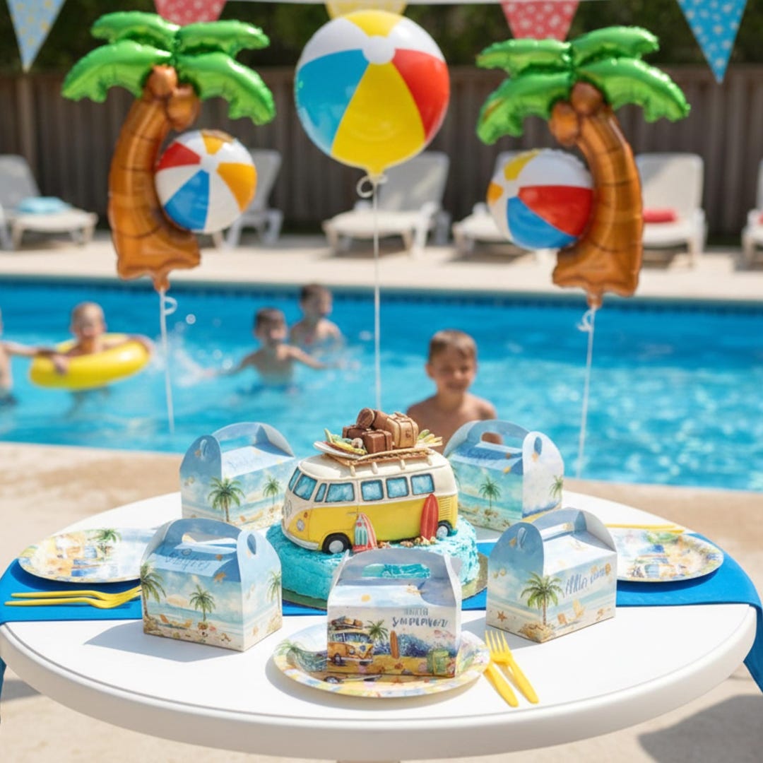 Beach Party Favor Boxes – Surf Van Treat Boxes, Summer Birthday (2 ...