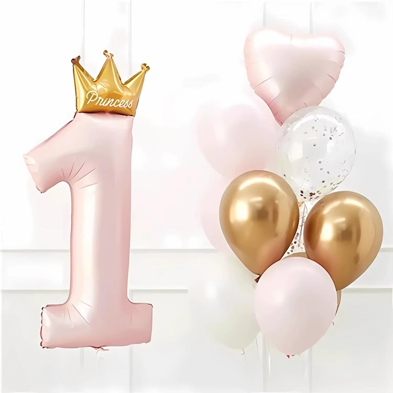 Princess 1st Birthday Balloon Set: Pink, Gold & White Party Decorations ...