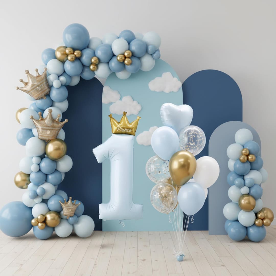 First Birthday Party Balloon Kit – 29 Pieces in Blue, Gold, White ...