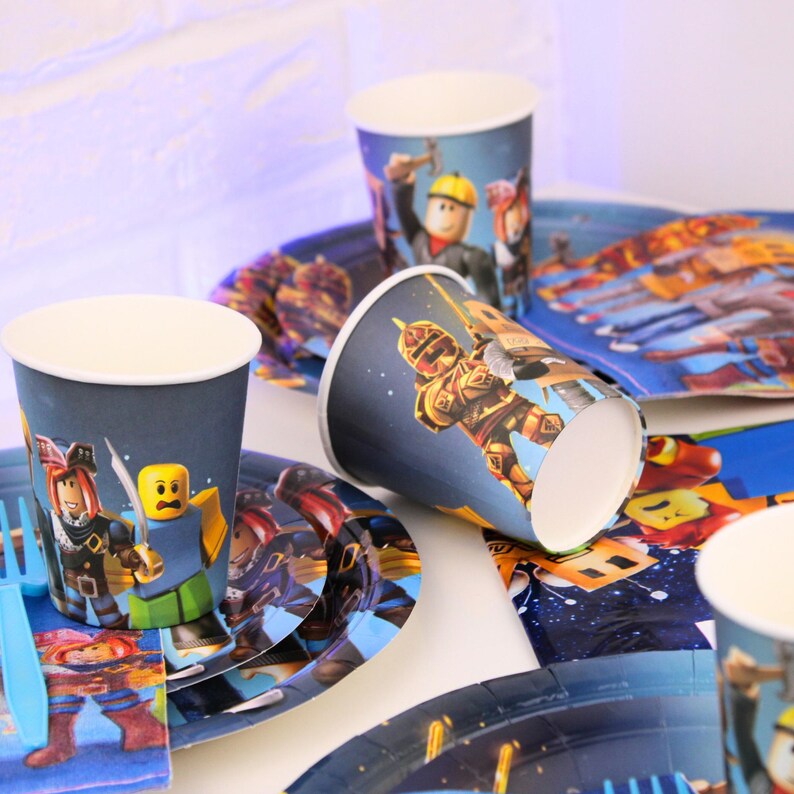 Blue Roblox Inspired Party Tableware Set – 31pcs Cups, Plates ...