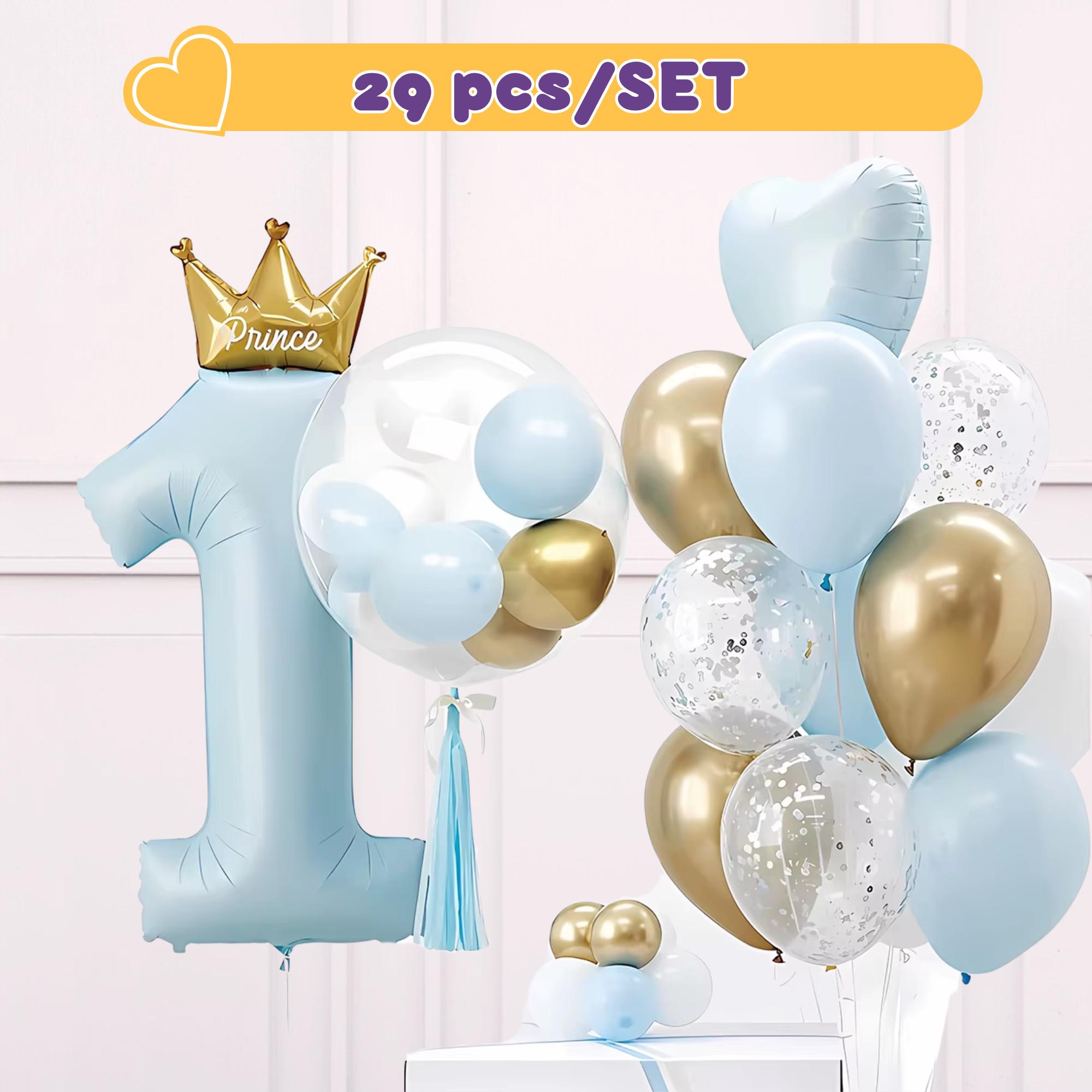 First Birthday Party Balloon Kit – 29 Pieces in Blue, Gold, White ...