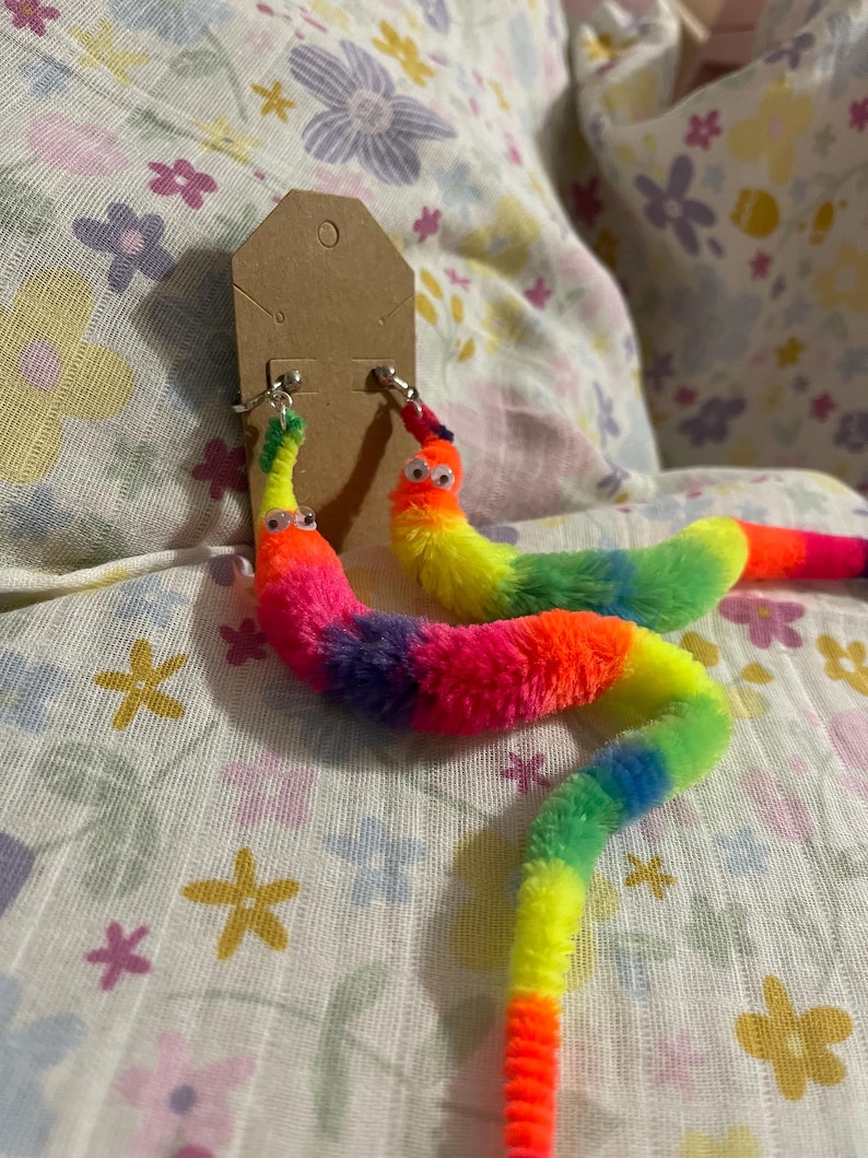 Rainbow Worm on A String Earrings - Etsy