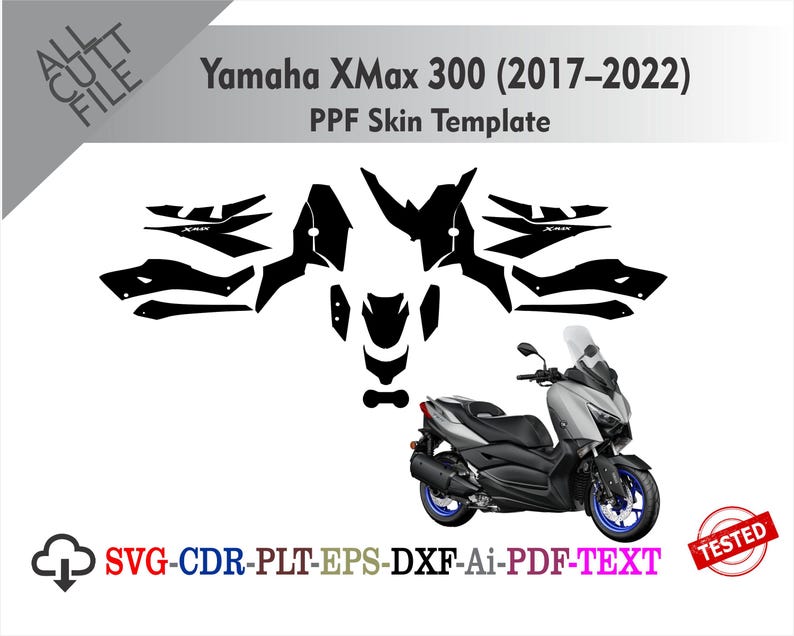 Yamaha Xmax 300 (2017–2022) PPF Skin Vector Templete File Die Cut Layou ...