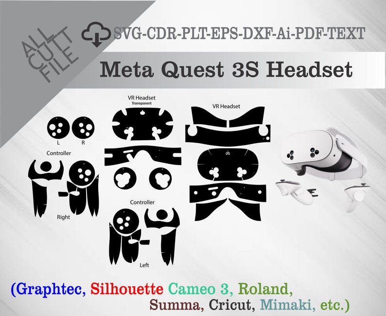 Meta Quest 3S Headset 2024 Skin Vector Templete File Skin Die Cut ...