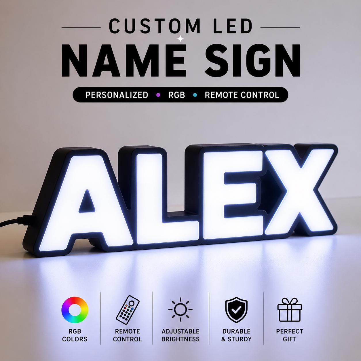 Custom LED Name Sign | Personalized RGB Light, 3D Printed Letter Sign ...