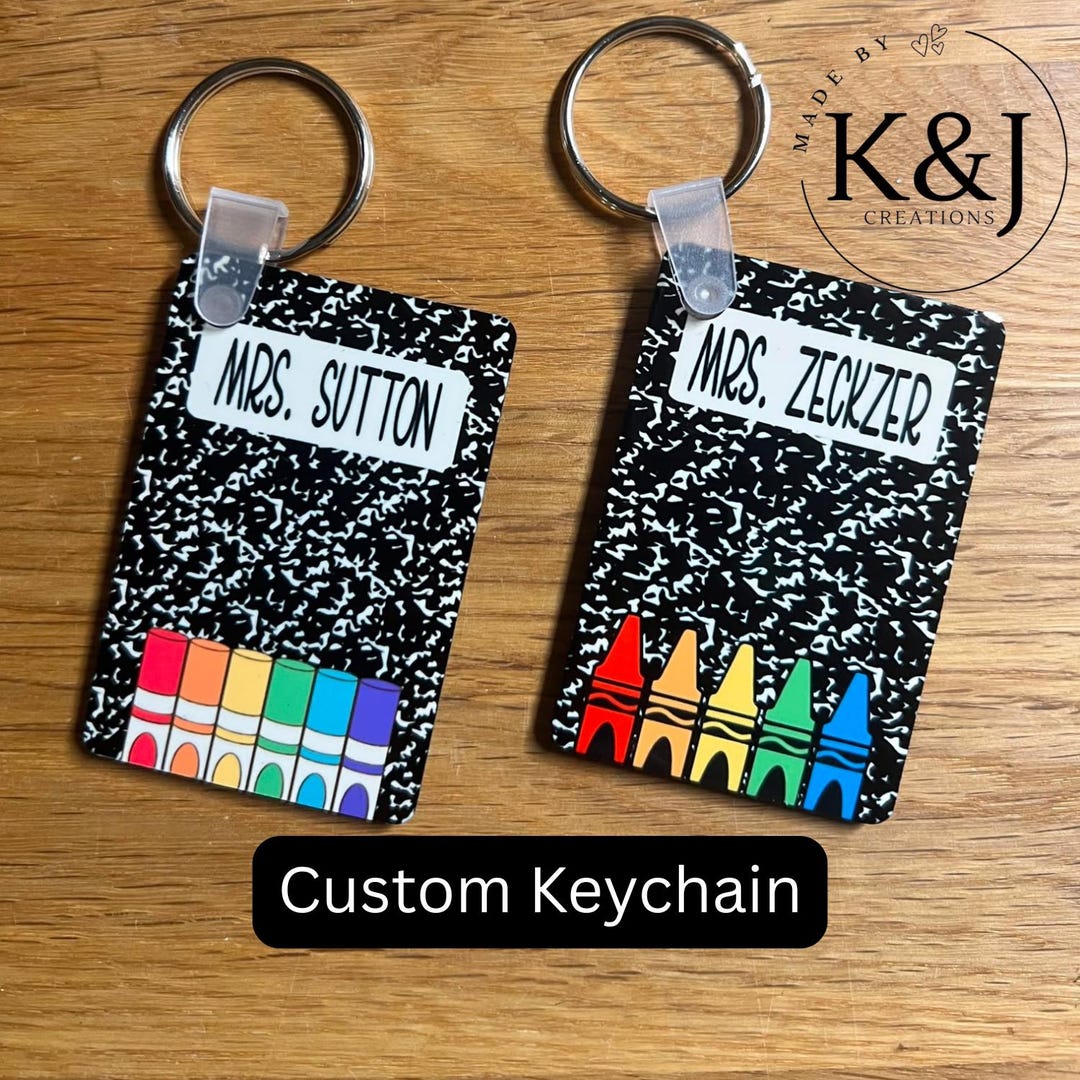 Custom Teacher Double Sided Composition Marker or Crayon Keychain. Gift ...