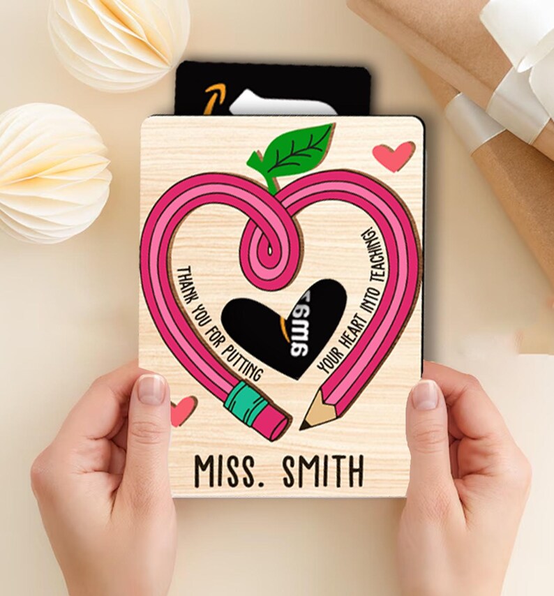 Teacher Appreciation SVG Laser Cut, Teacher Gift Card Holder Laser File ...